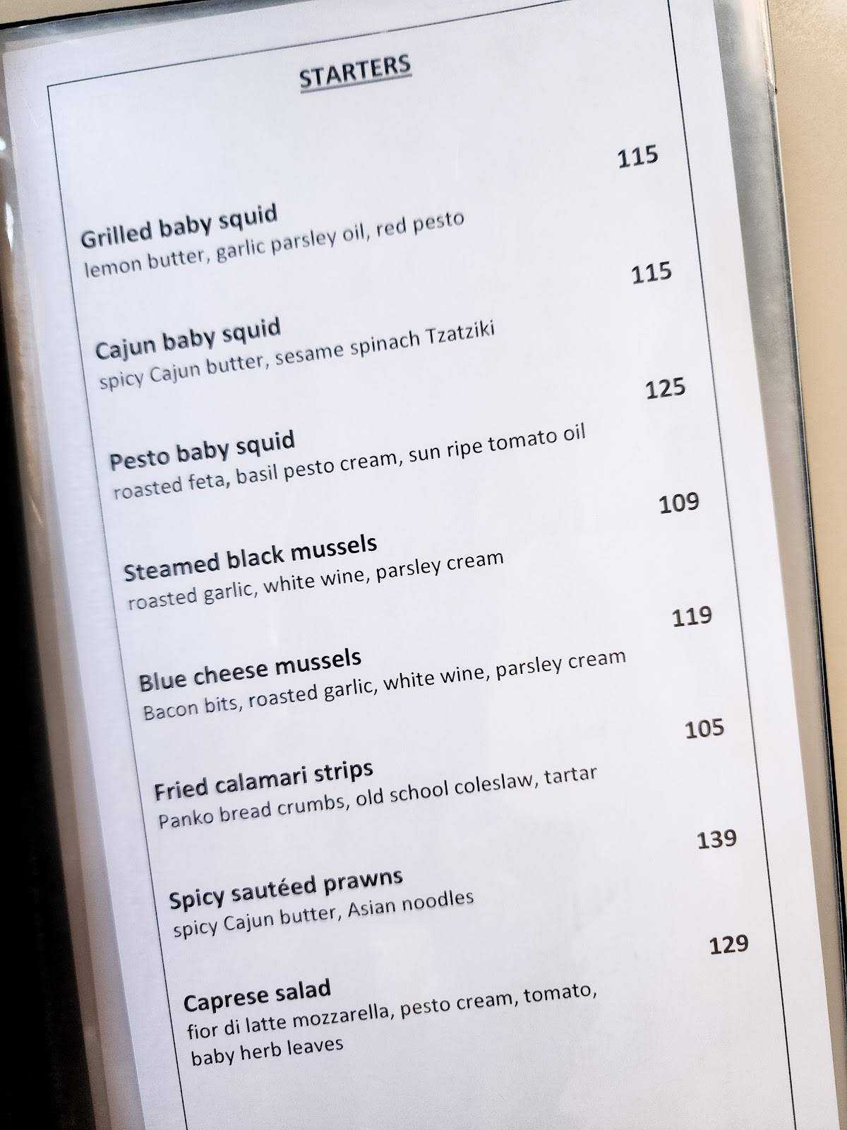 Menu at Cafe Orca, Cape Town, 88 Beach Rd