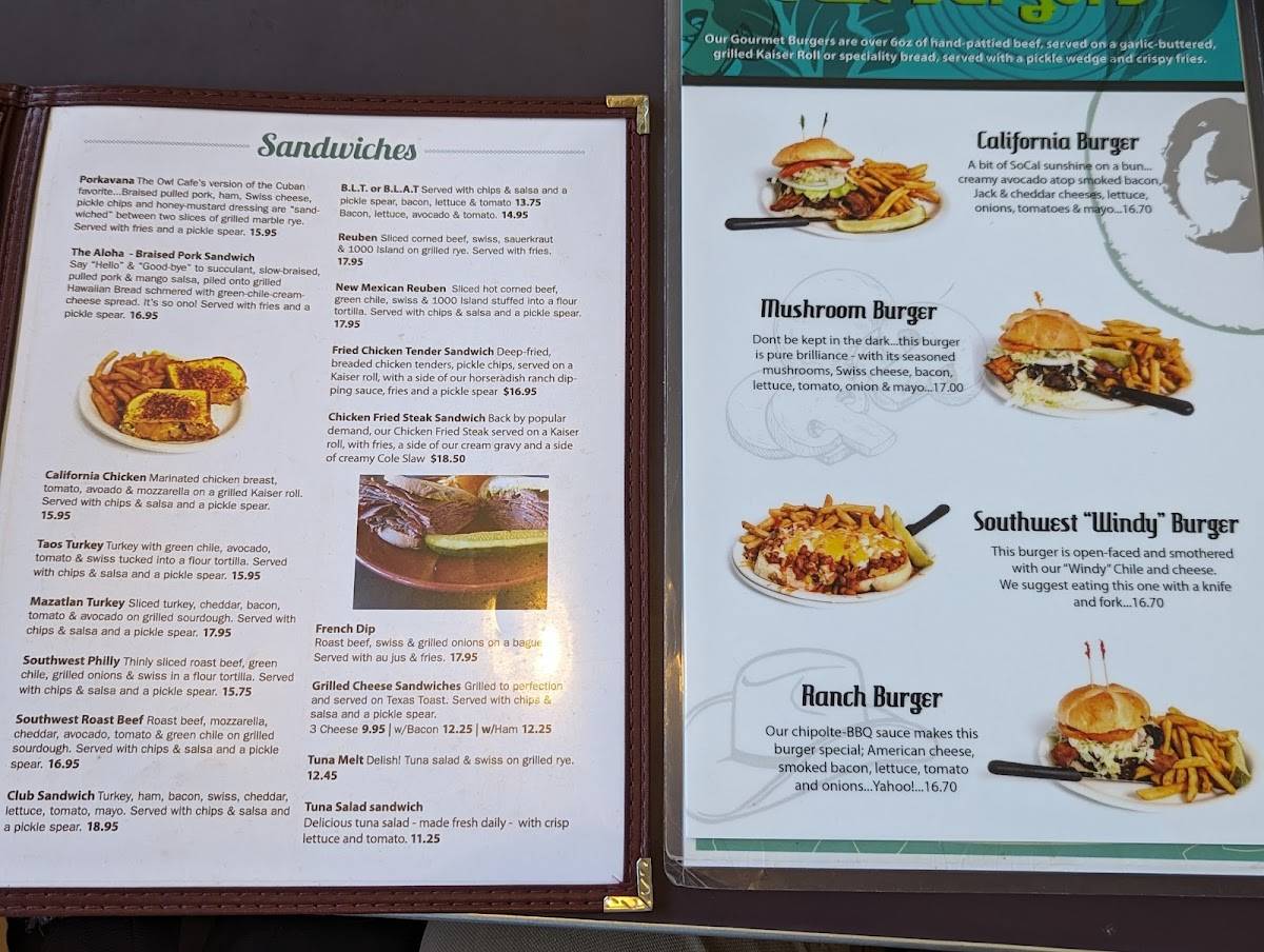 Menu at Owl Cafe, Albuquerque, 800 Eubank Blvd NE