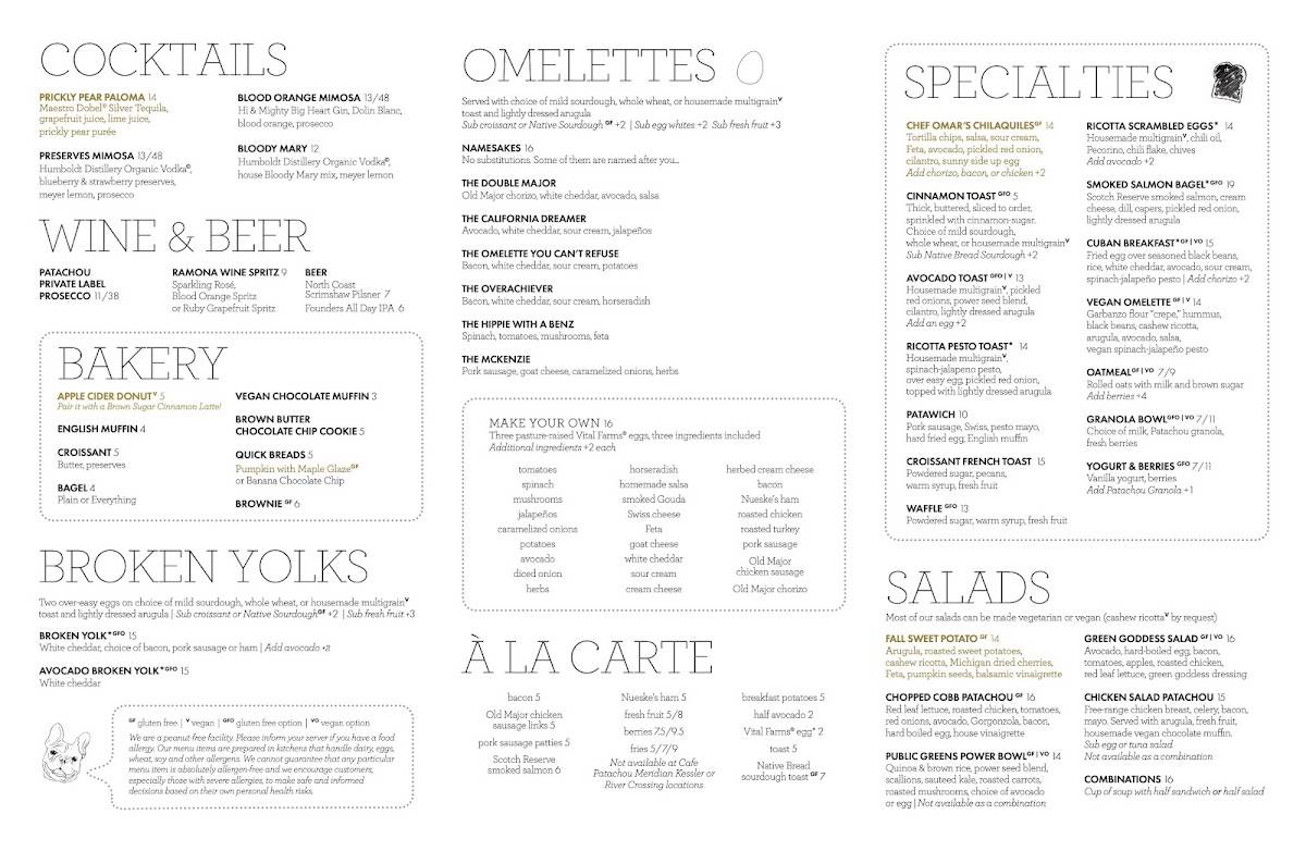 Menu at Cafe Patachou - Carmel, Carmel, E Main St
