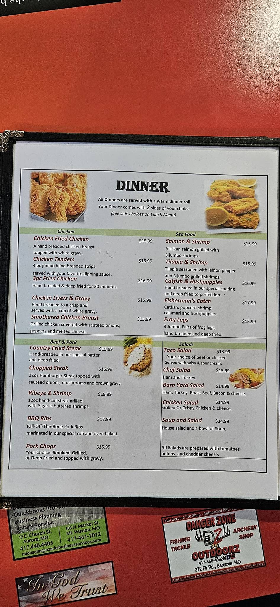 Menu at Red Barn Cafe, Mount Vernon, 107 W Mt Vernon Blvd