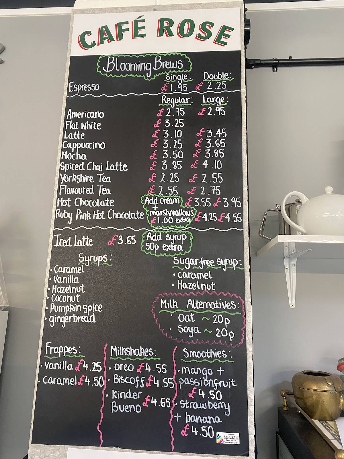 Menu at Cafe Rose, Gloucester