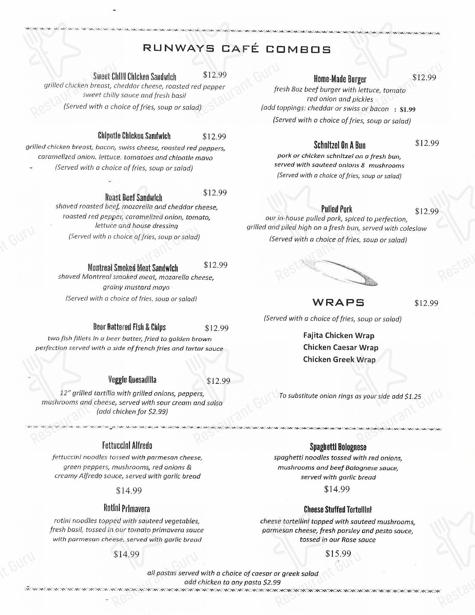 Menu at Runways Cafe, Breslau