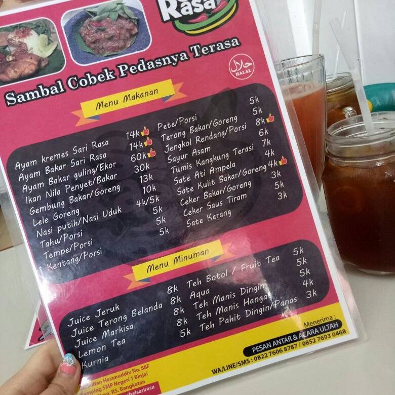 Menu at Sari Rasa cafe, Binjai