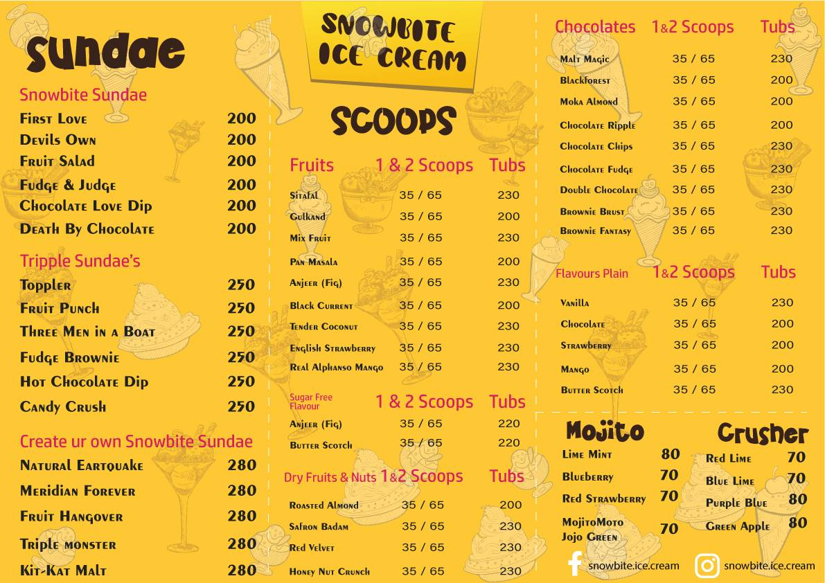 Menu at Snowbite cafe, Navi Mumbai