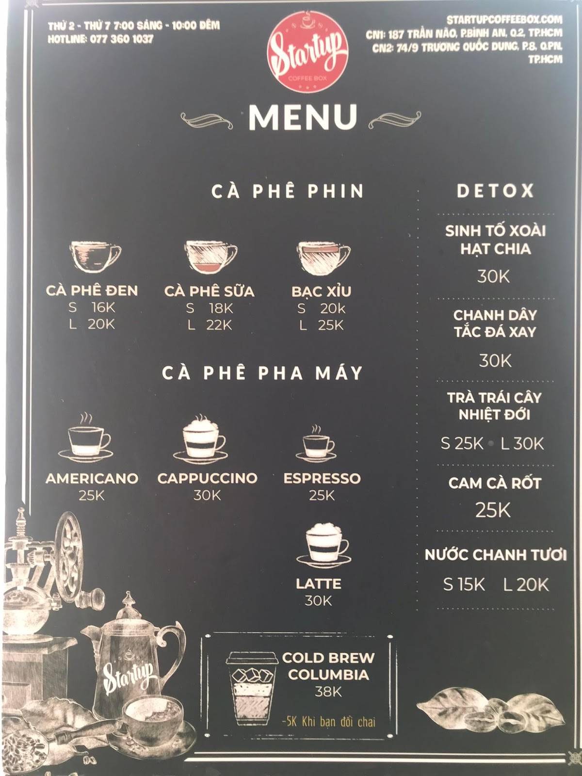 Menu at Start Up Coffee Box Trần Não Thành Phố Thủ Đức cafe, Ho Chi ...