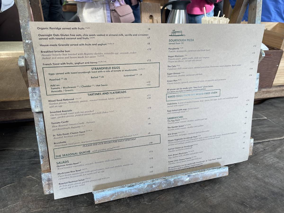 Menu at Strandfield cafe, Dundalk