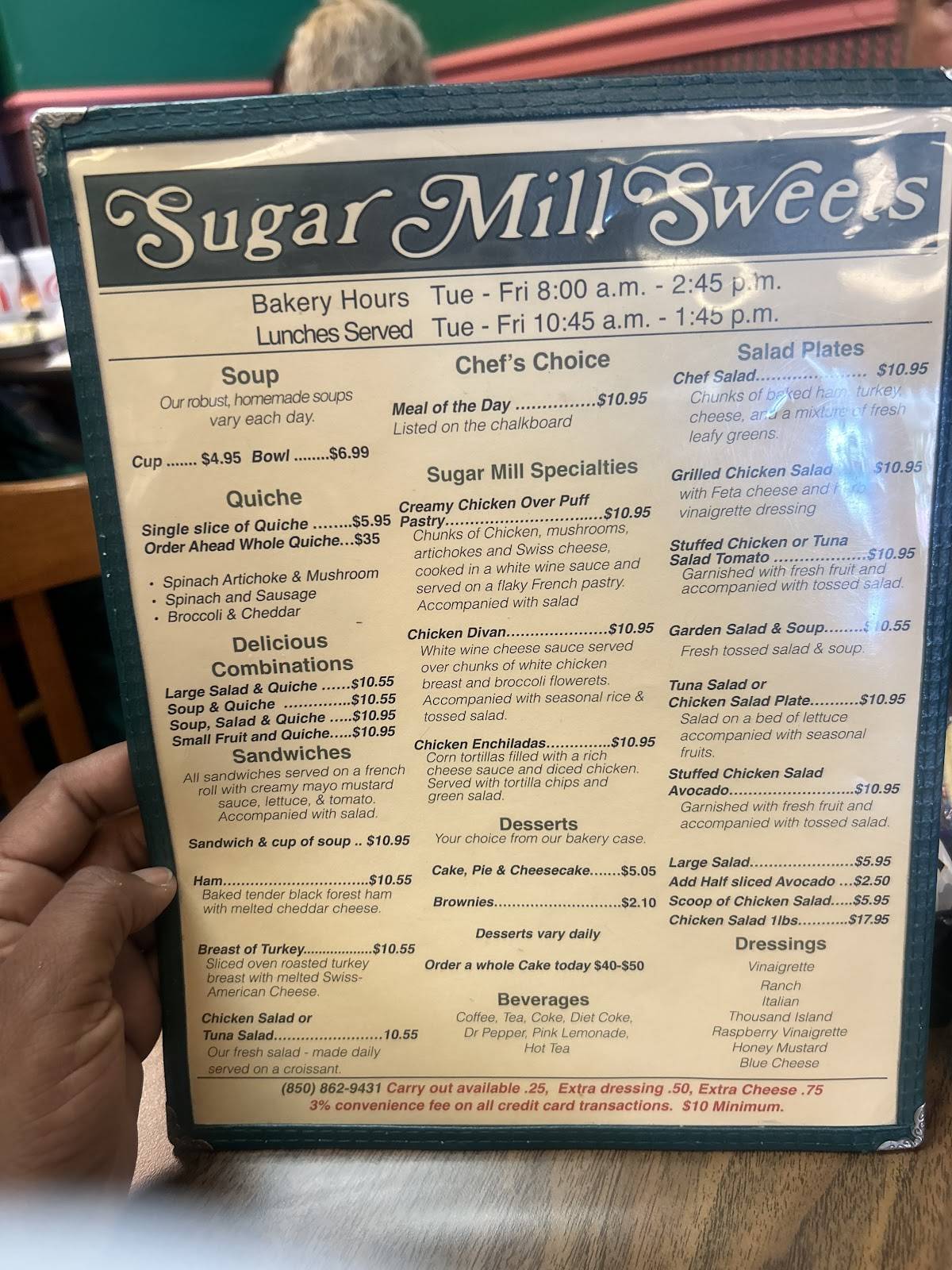Menu at Sugar Mill Sweets cafe, Fort Walton Beach