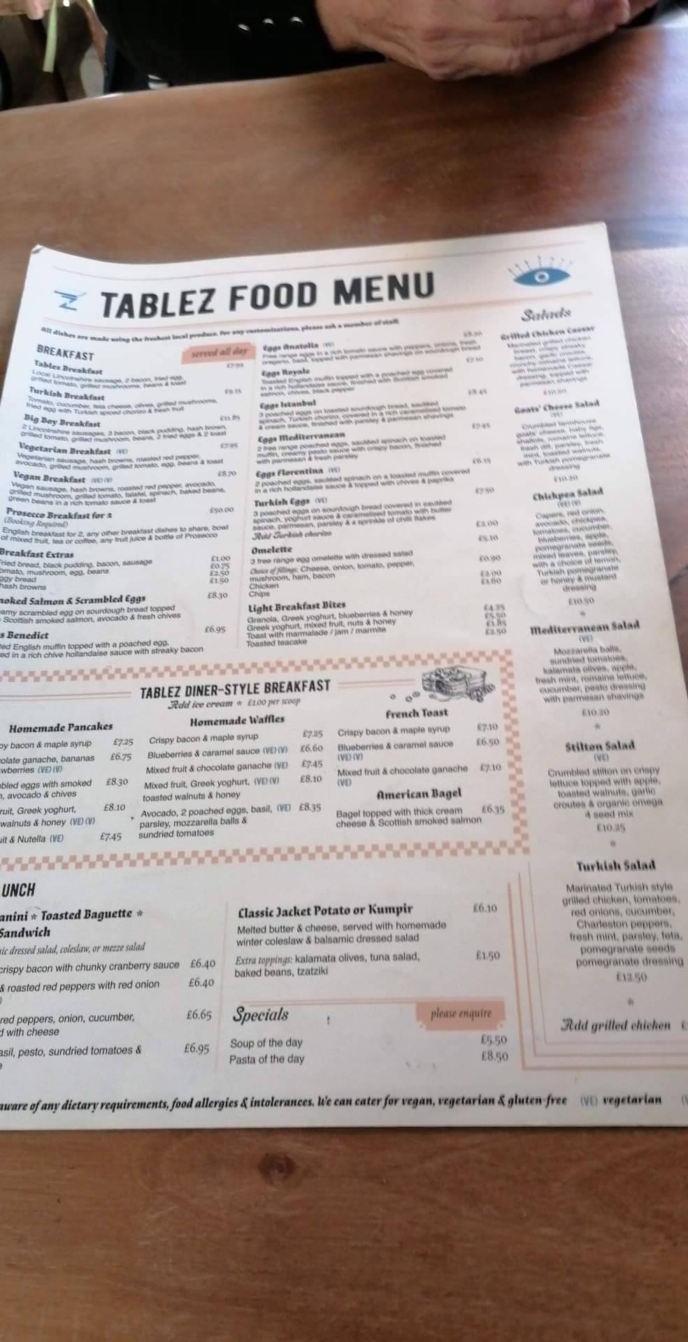 Menu at Tablez Cafe Bistro, Sleaford