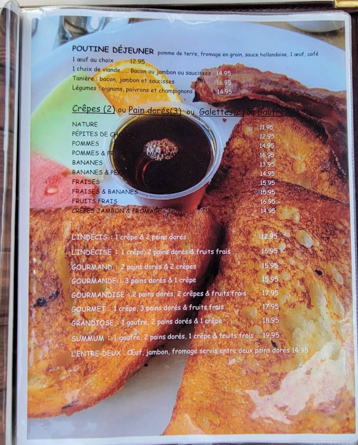 Menu au Café Terrasse La Tanière, Otterburn Park