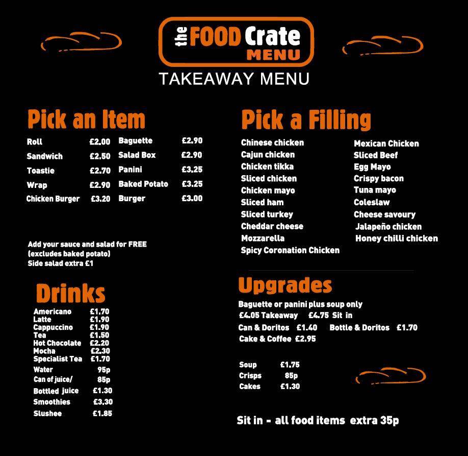 Menu at The Food Crate Cafe, Bellshill