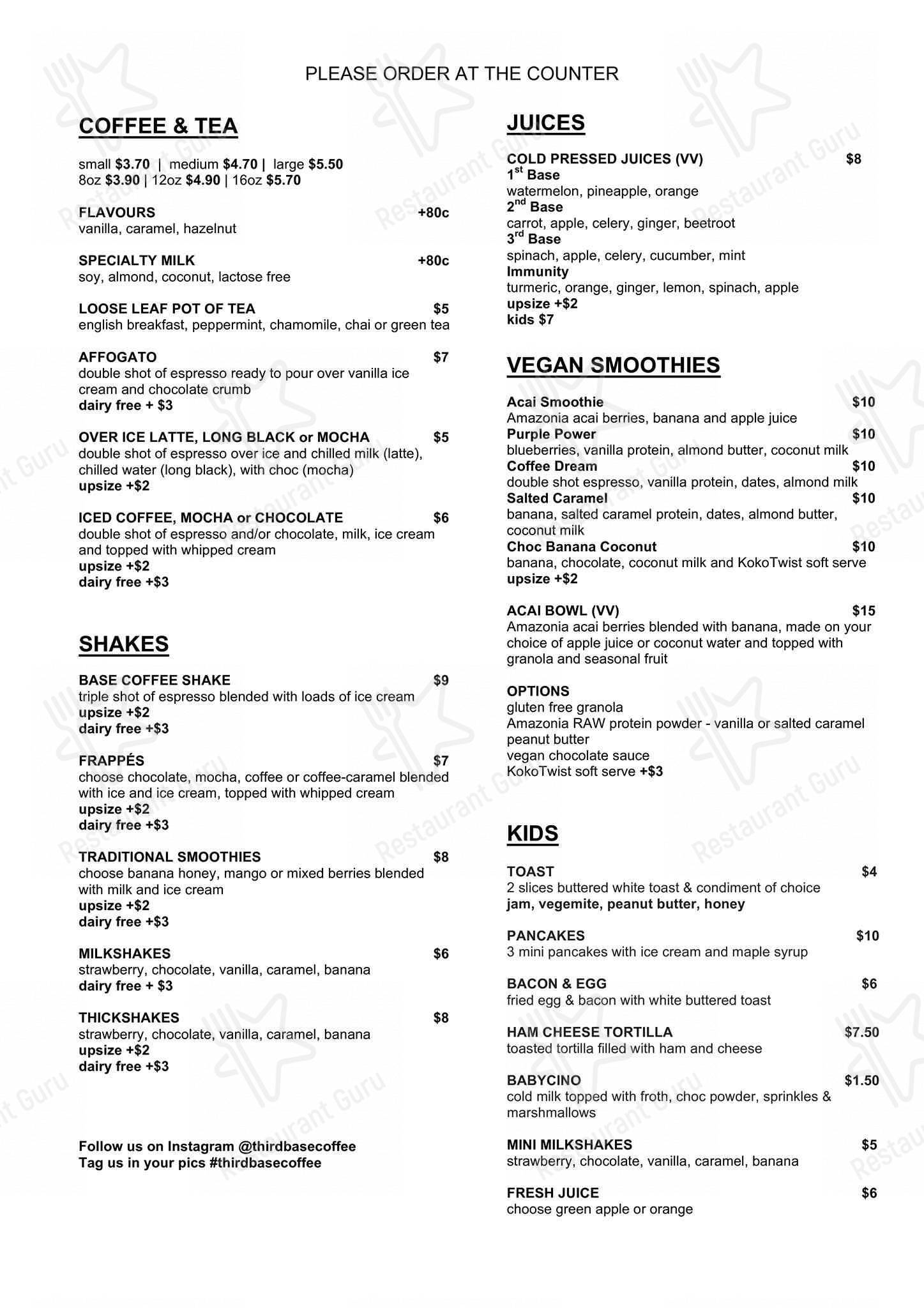 Menu at Third Base Cafe, Palm Beach