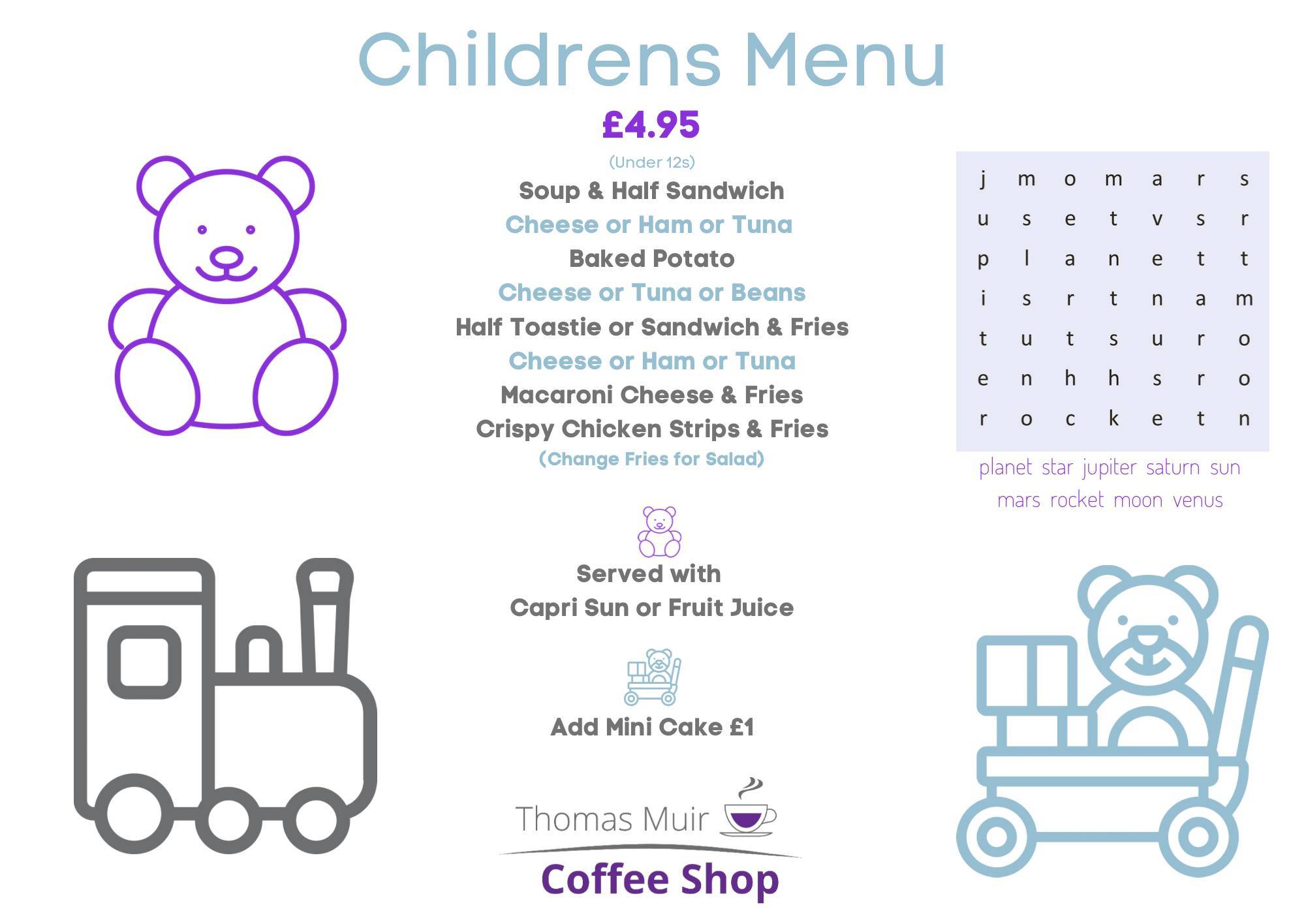 Menu at Thomas Muir Coffee Shop cafe, Glasgow, Huntershill Village (Upper