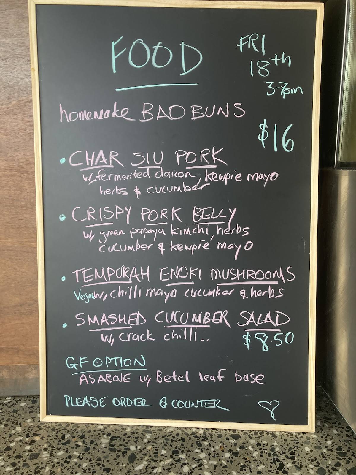 Menu at Timbo Mullum cafe, Mullumbimby