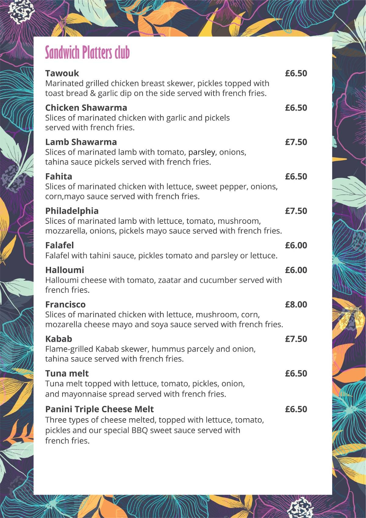 Menu at Volume Cafe, London