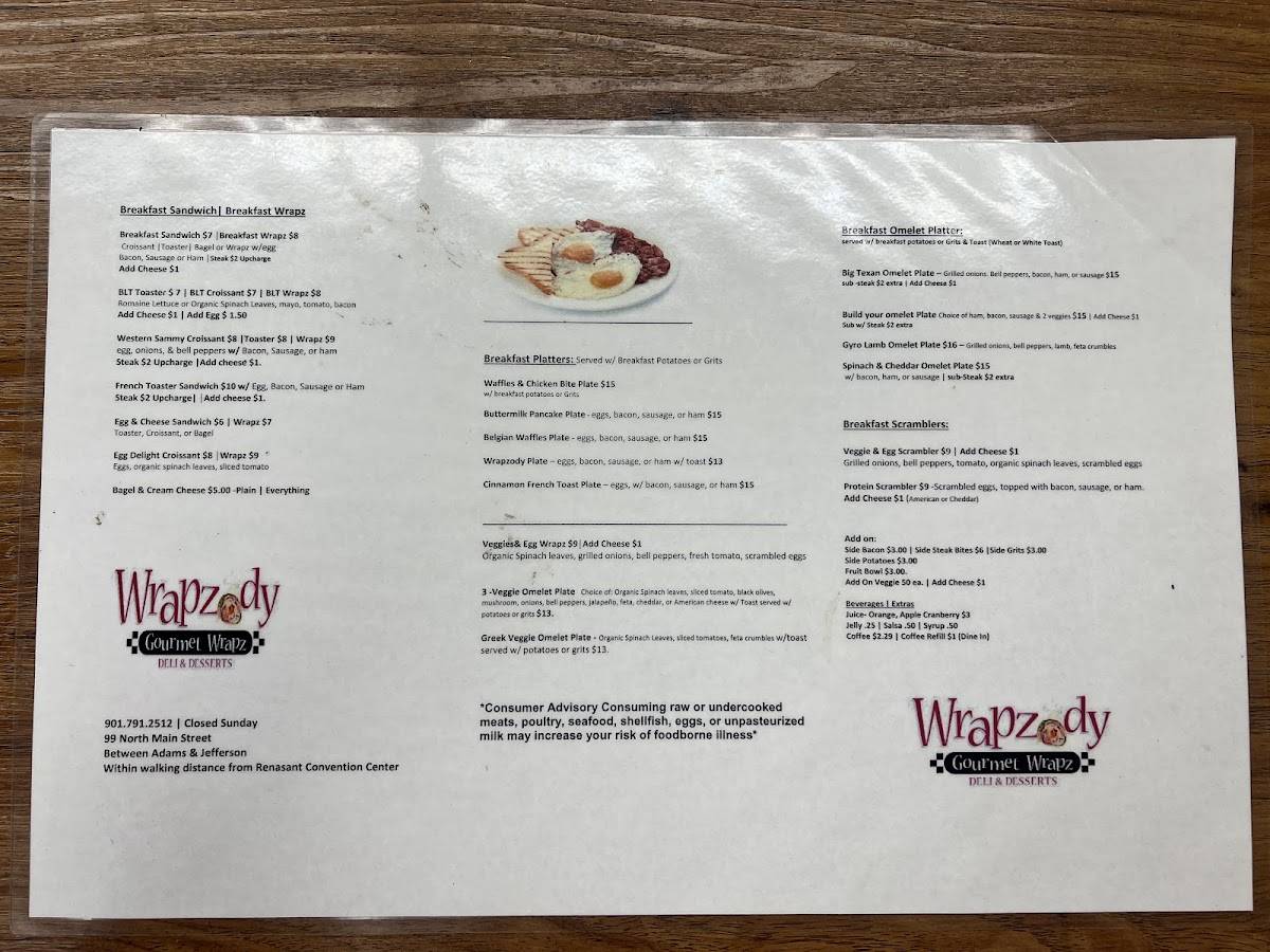 Menu at Wrapzody Gourmet Wrapz Deli --Memphis TN cafe, Memphis