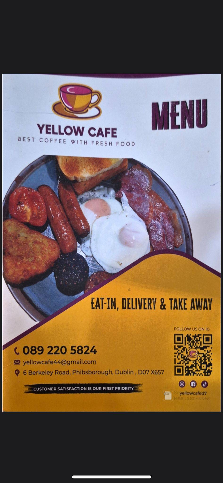 Menu at Yellow Cafe, Dublin