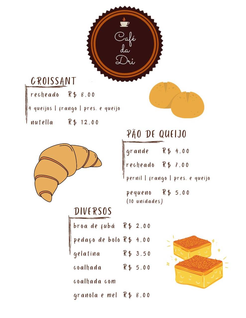 Menu em Café da Dri, Franca