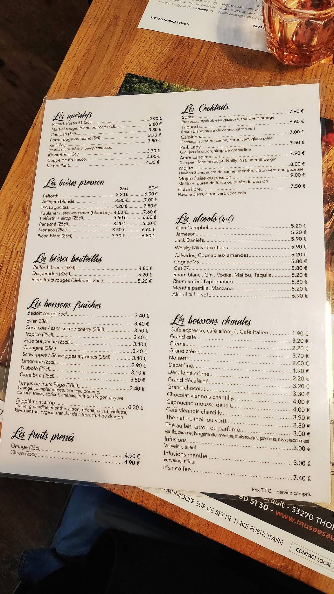 Menu au Café le bon pasteur, Nantes