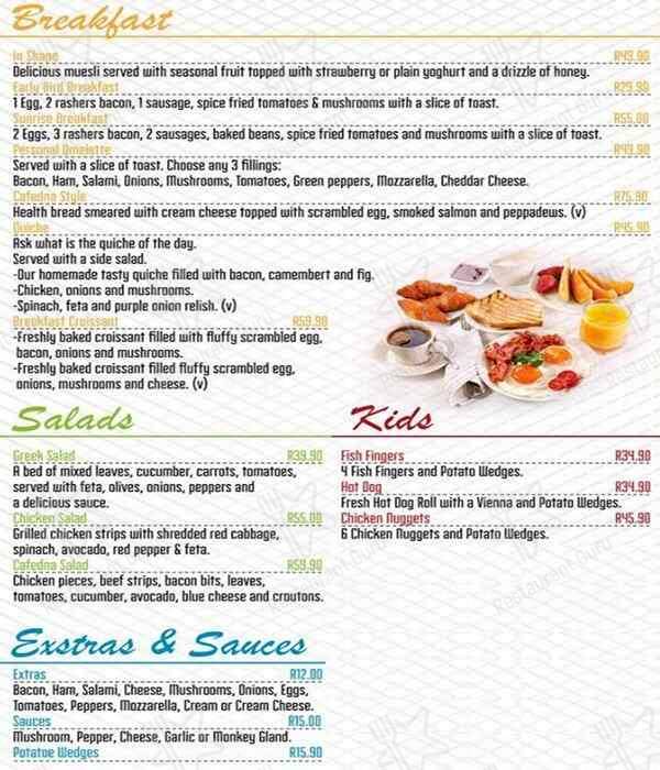 Menu at CaféDNA cafe, Pretoria, cnr Fry and