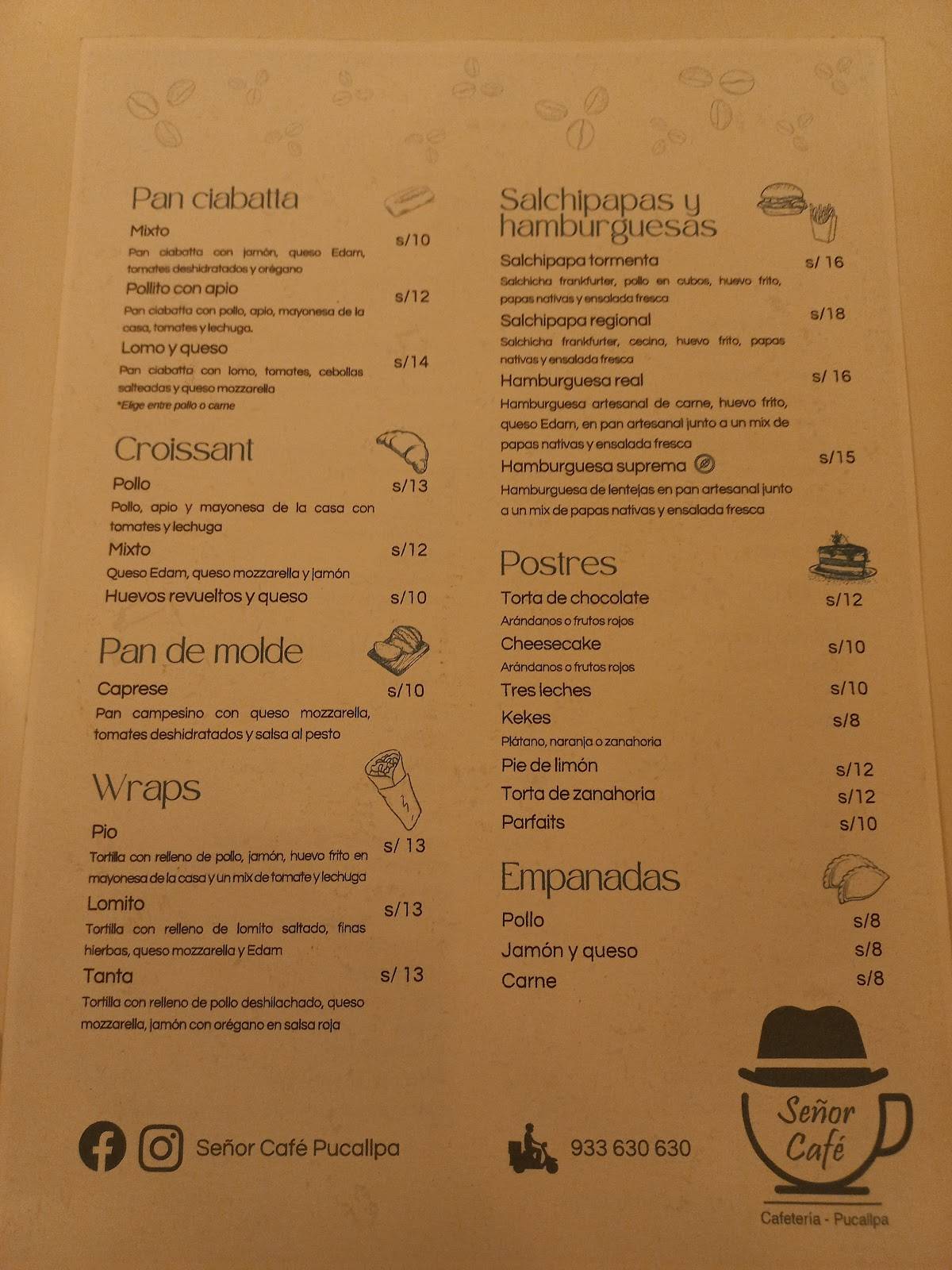 Menu at Cafetería Señor Café, Pucallpa