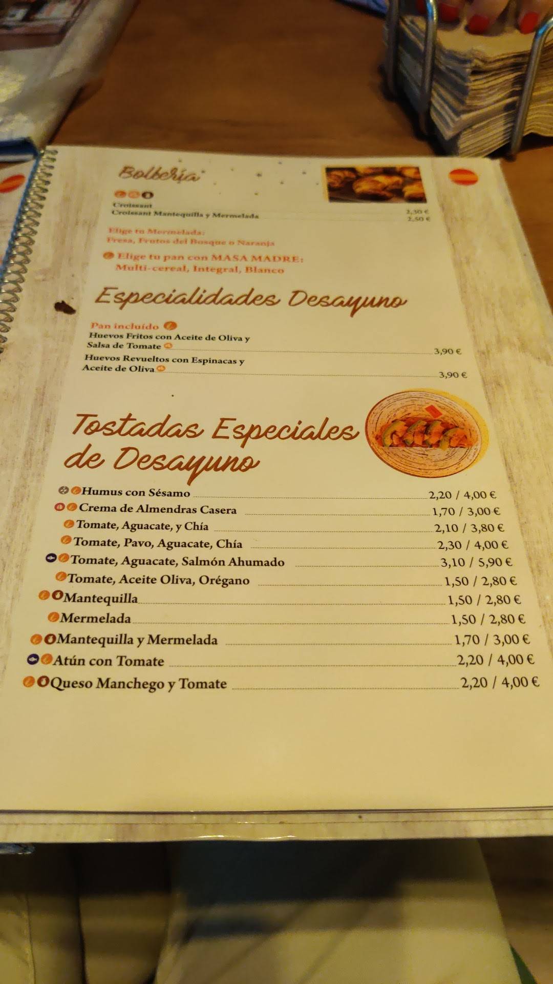 Menu at Cafetería d'Sano, Granada