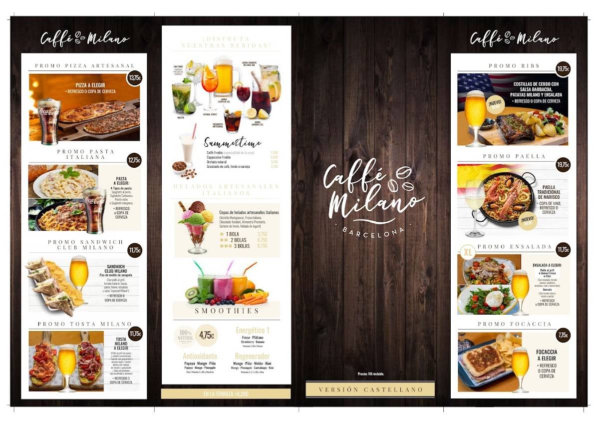 Carta del restaurante Caffé Milano Lesseps, Barcelona, Plaza De Lesseps