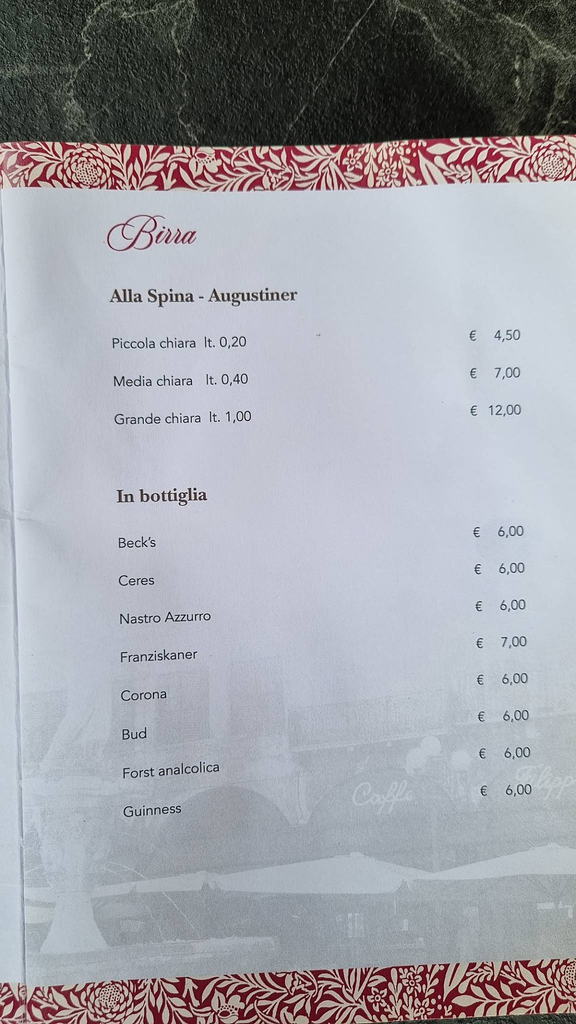 Menu at Caffè Filippini pub & bar, Verona