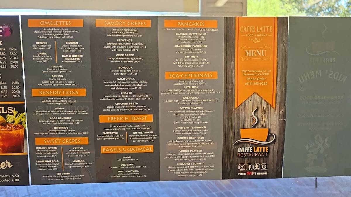 Menu at Caffè Latte Restaurant, Sacramento, Greenhaven Dr I