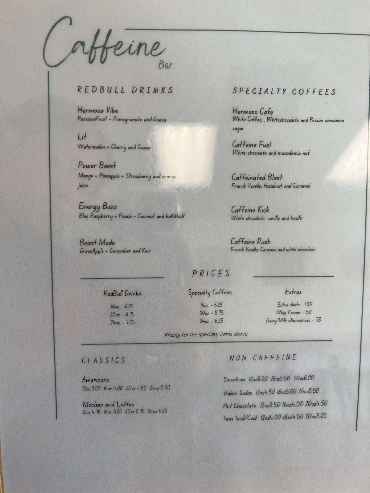 Menu at Caffeine Bar, Richland