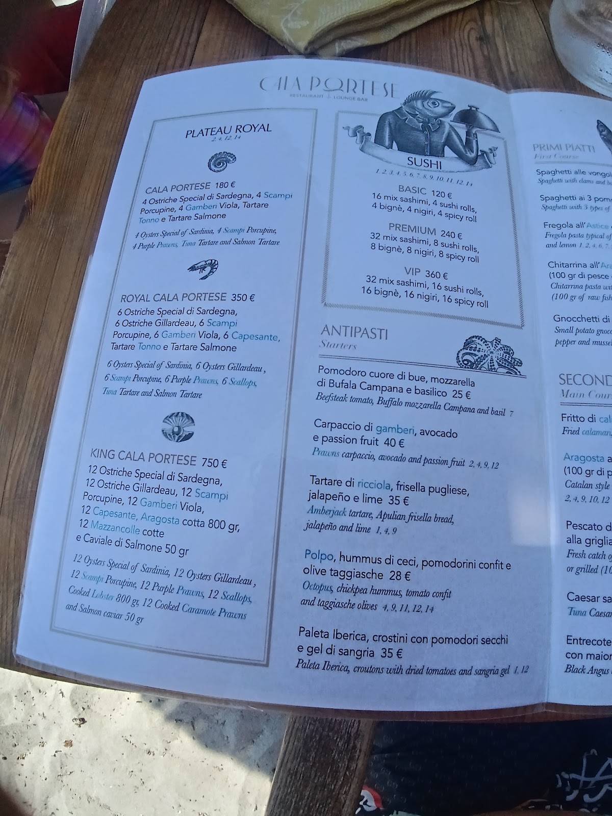 Menu da Cala Portese Beach Club, La Maddalena