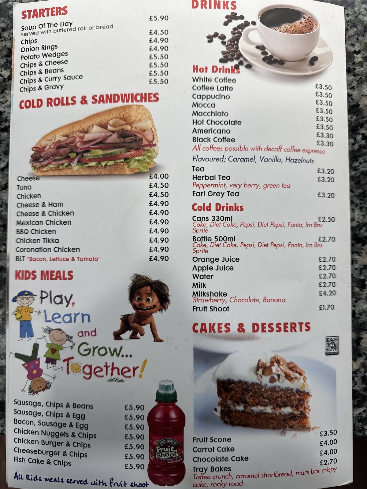 Menu at Caledonia Cafe & Bistro, Edinburgh
