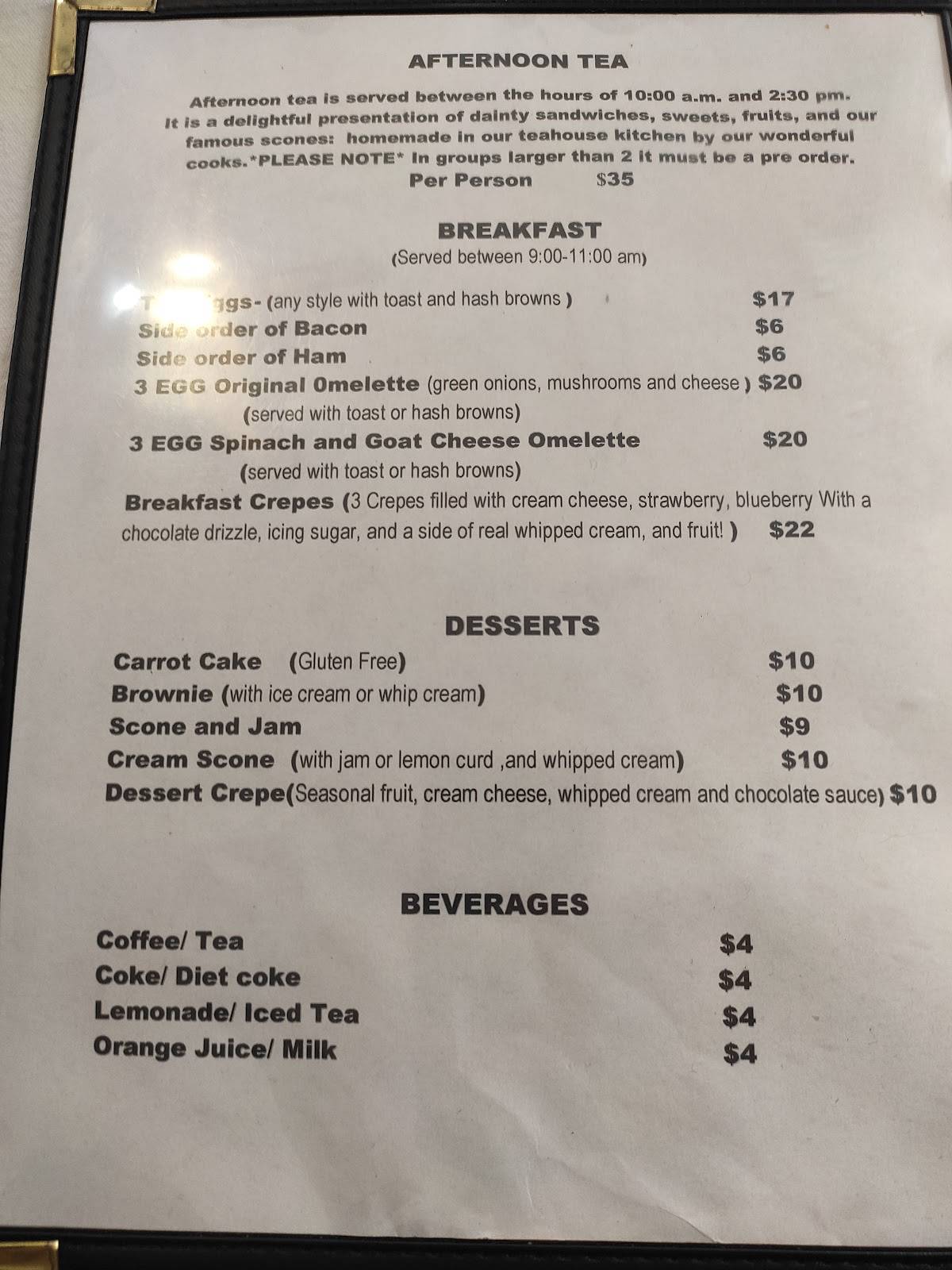 Menu at Calico Cat Tea House restaurant, Nanaimo