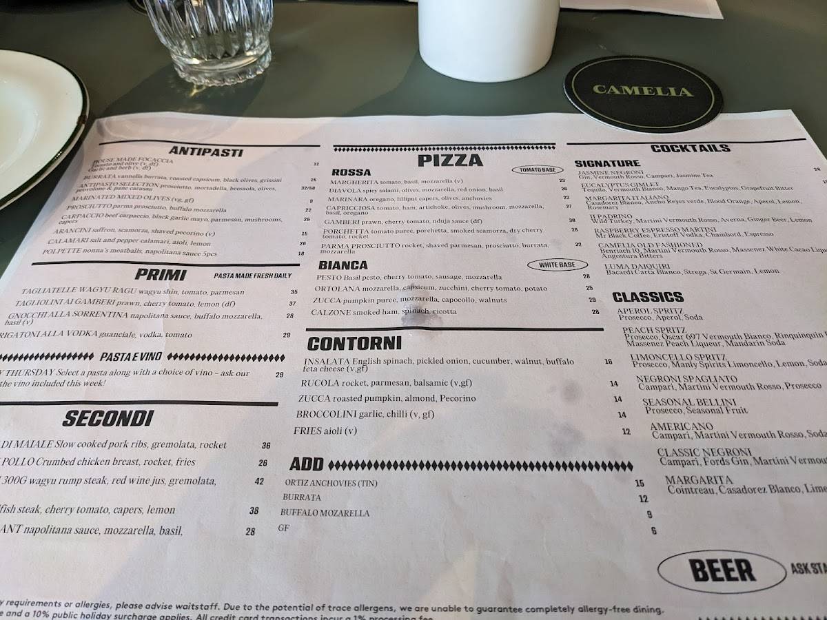 Menu at Camelia Grove Hotel restaurant, Alexandria