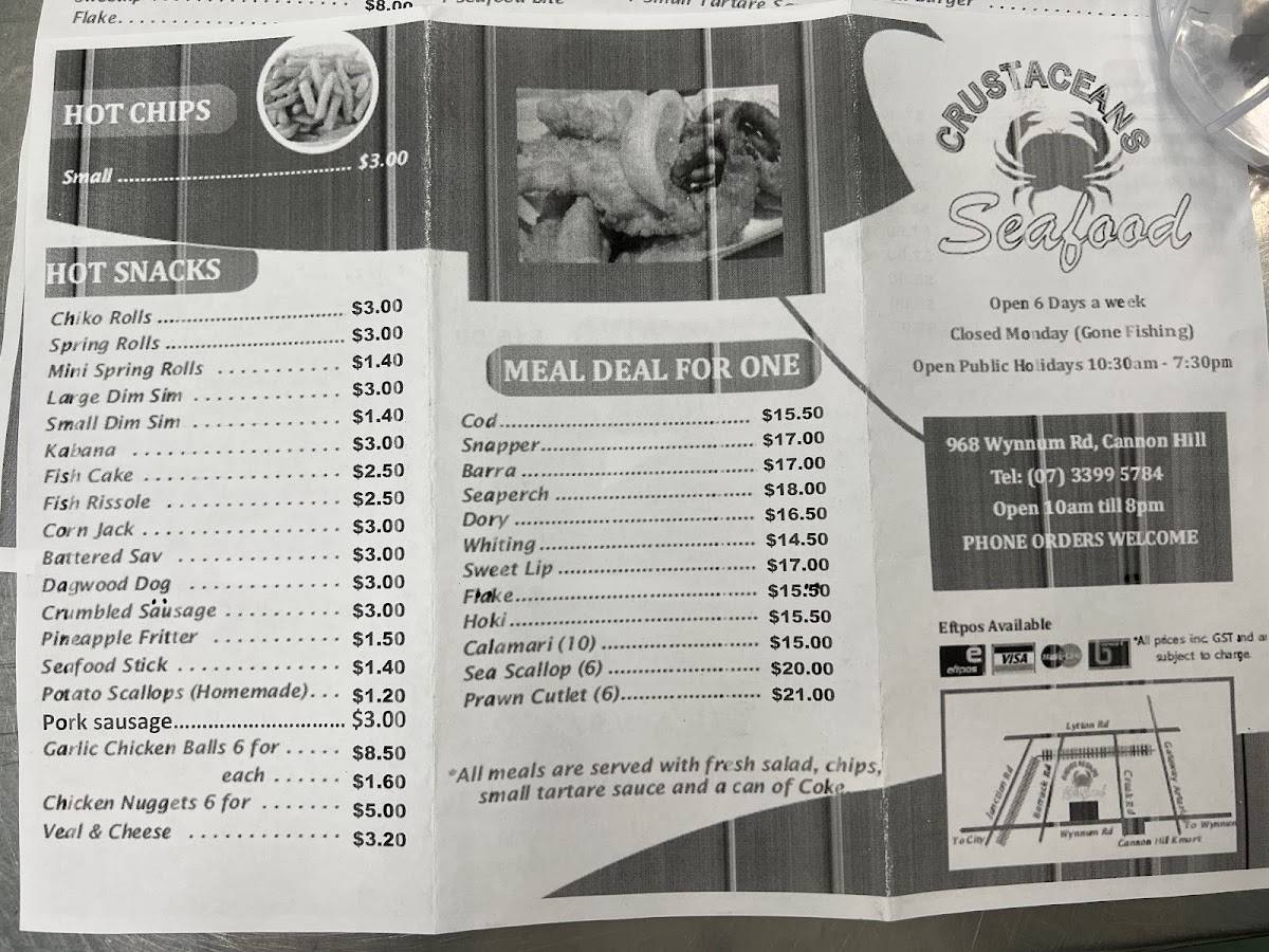 Menu at Crustaceans Seafood fast food, Cannon Hill