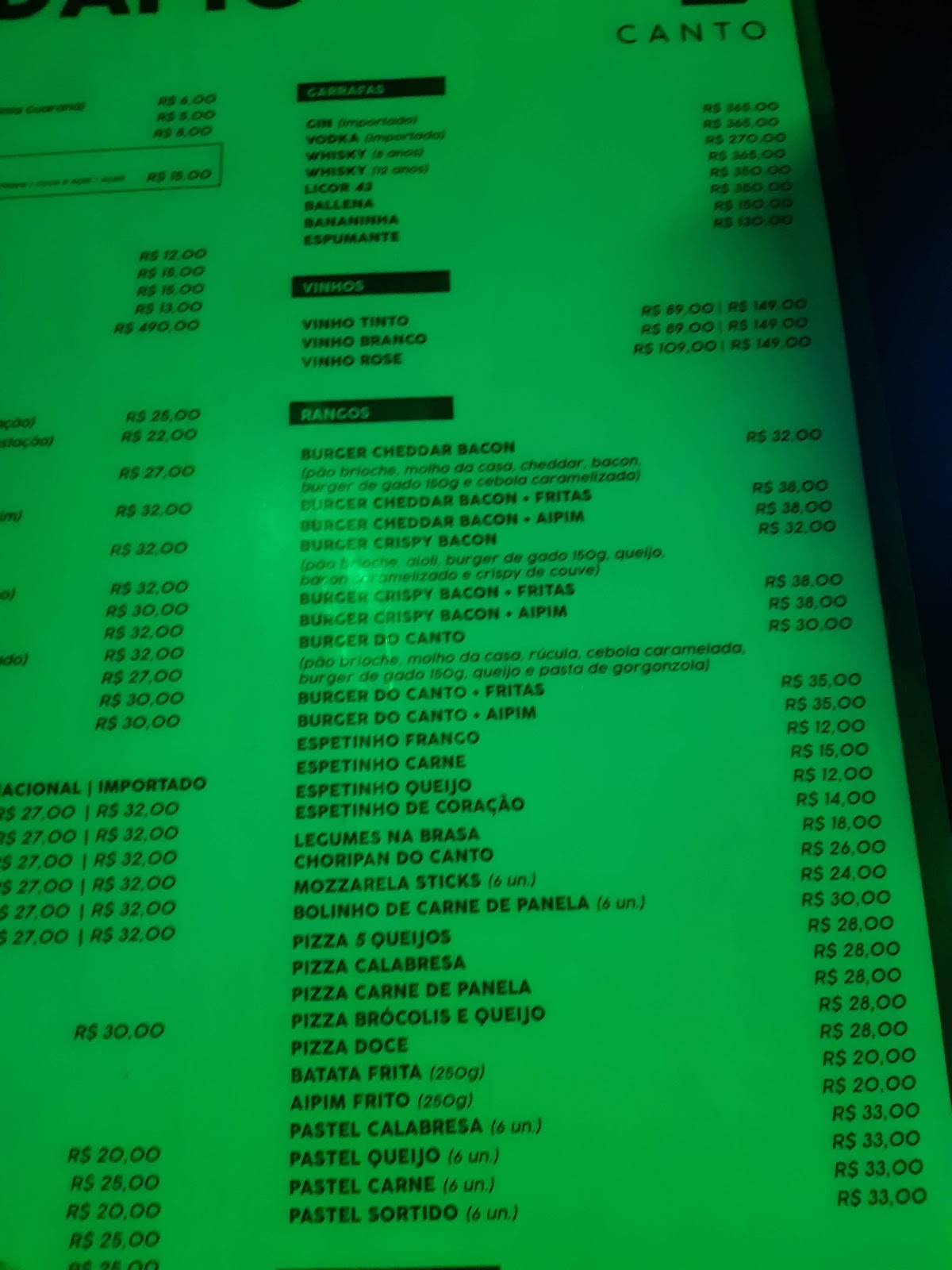 Menu em Canto pub & Bar, Porto Alegre