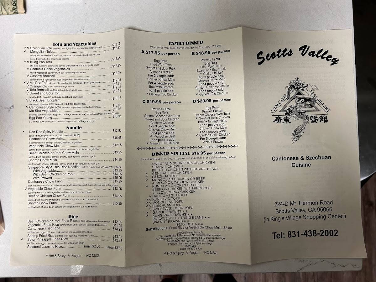 Menu at Canton Restaurant, Scotts Valley, Scotts Valley