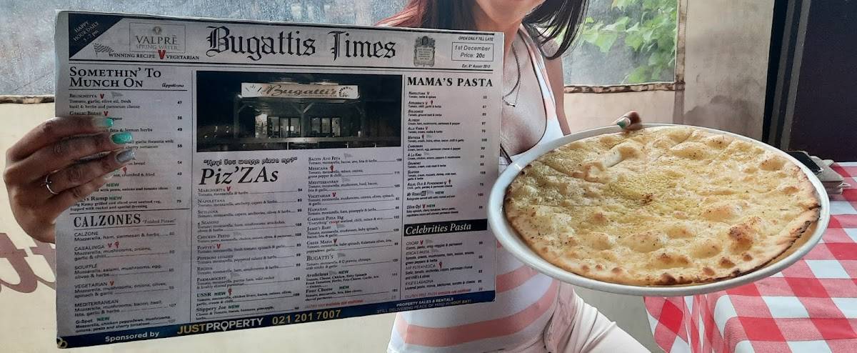 Menu at Bucca Bugattis restaurant, Cape Town