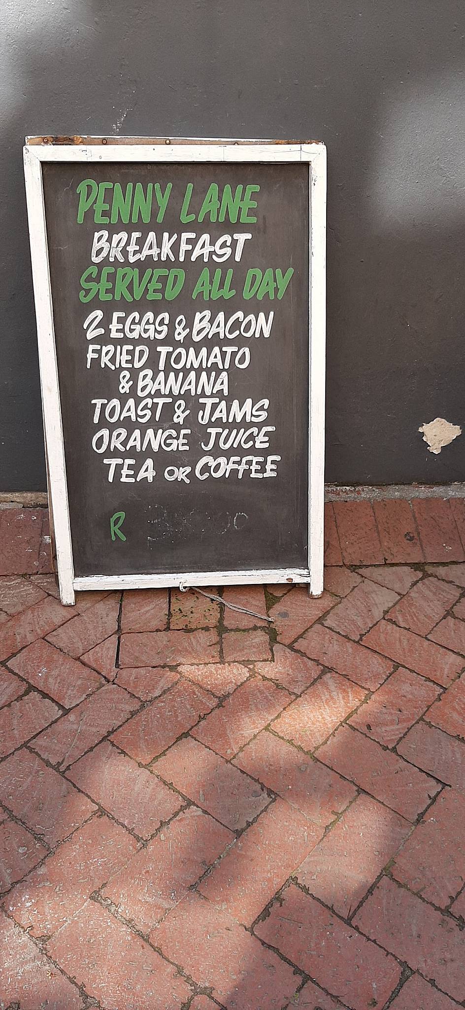 Menu at Penny Lane restaurant, Cape Town, 4 Penny Lane