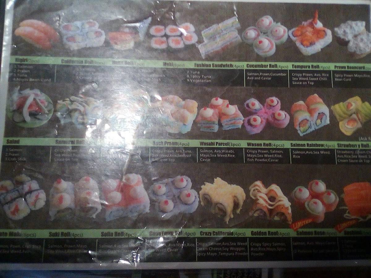 Menu at Wason Chinese Sushi restaurant, Cape Town