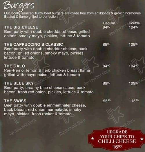 Menu at Cappuccino's CAFE & PIZZERIA, Brakpan