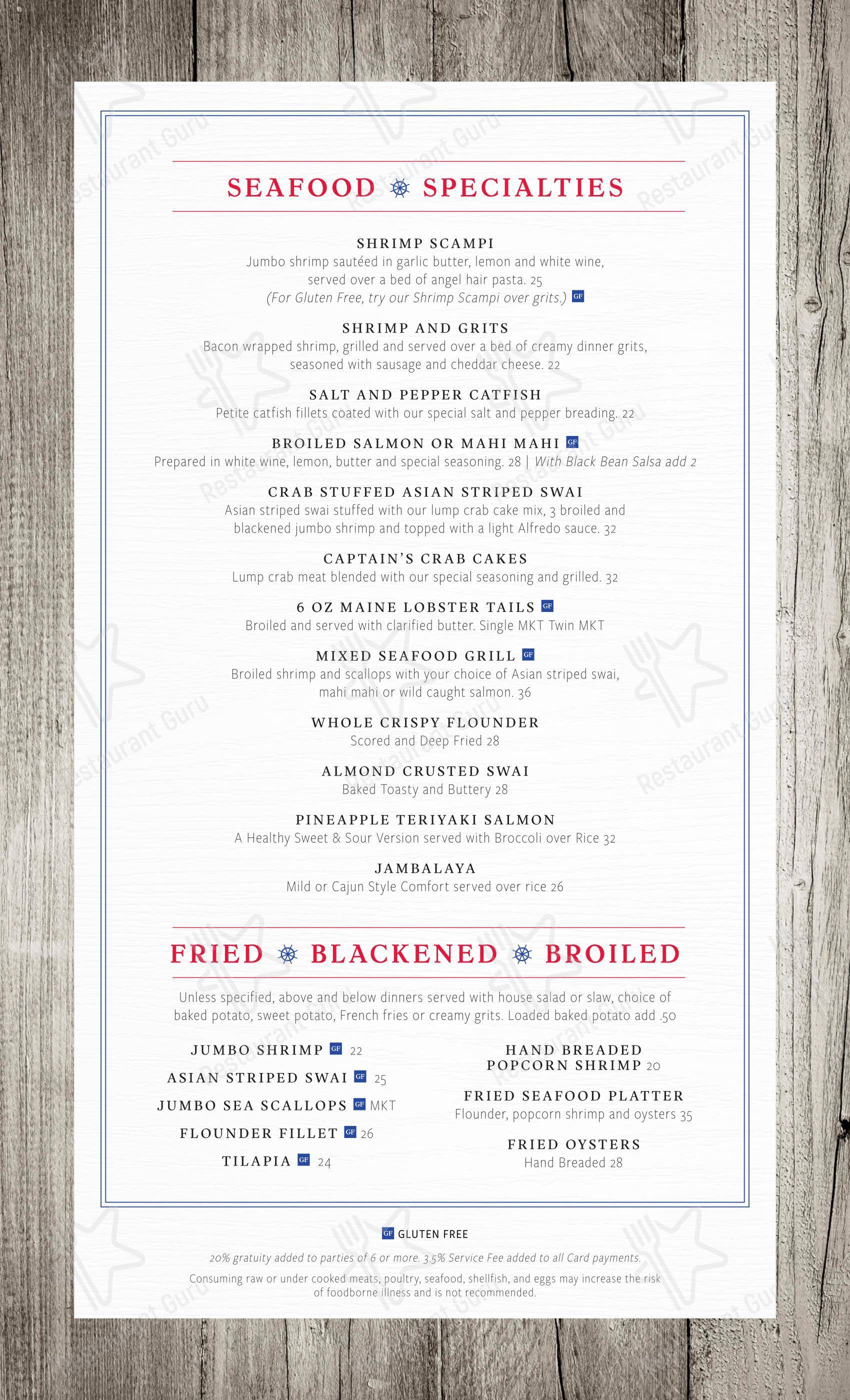 Menu at Captain's Quarters Seafood and Steak restaurant, Santee