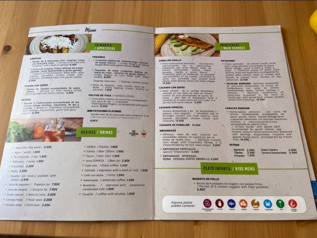Carta del restaurante Caracas 11, La Eliana