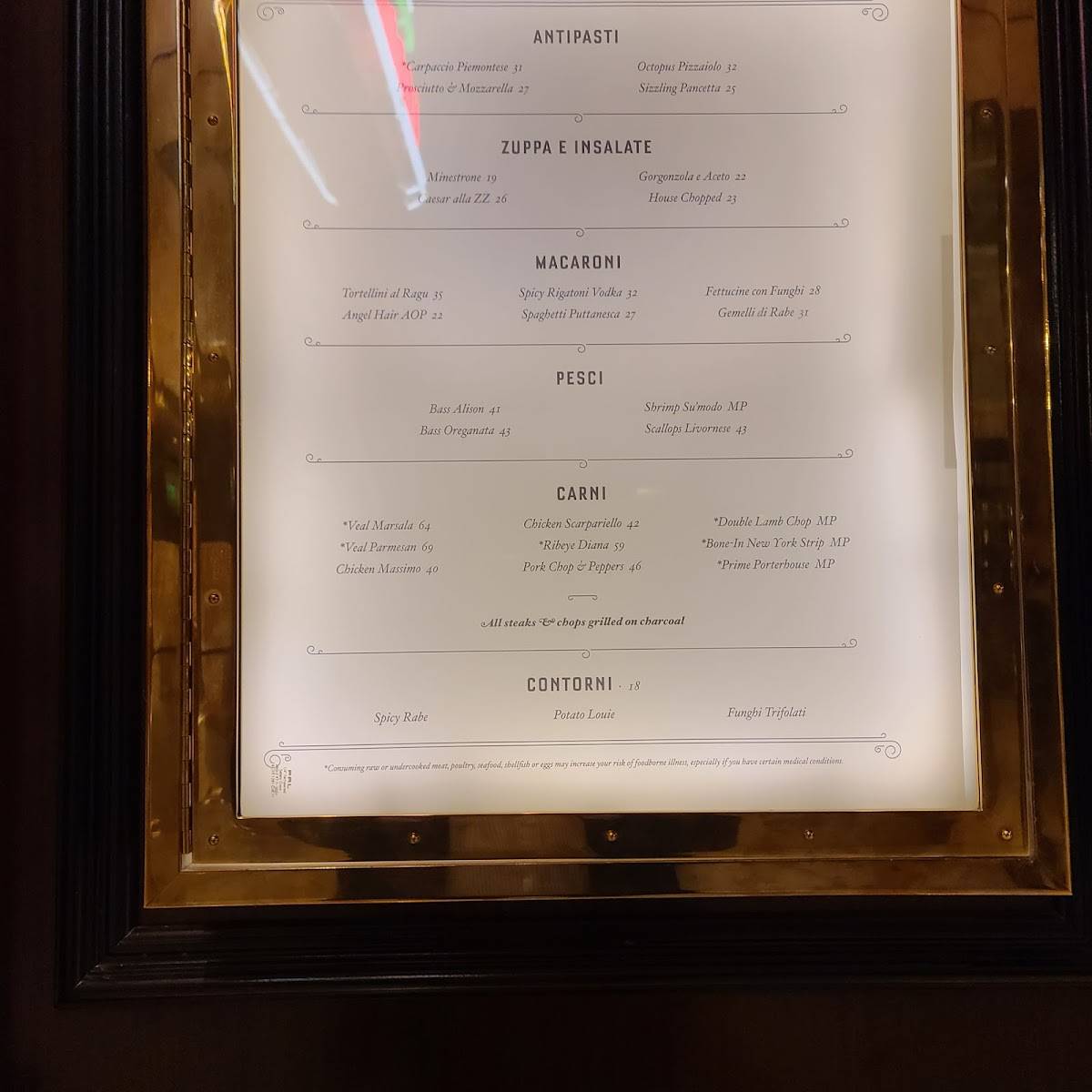 Menu at Carbone restaurant, Las Vegas, 3730 Las Vegas Fwy