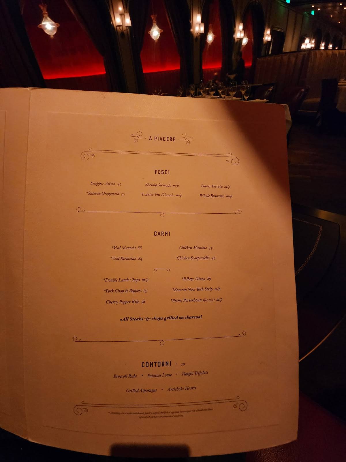 Menu at Carbone restaurant, Las Vegas, 3730 Las Vegas Fwy