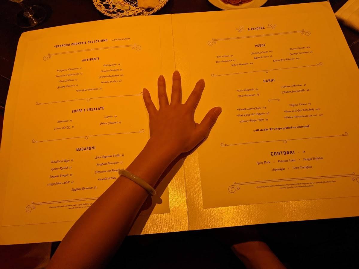 Menu at Carbone restaurant, Las Vegas, 3730 Las Vegas Fwy