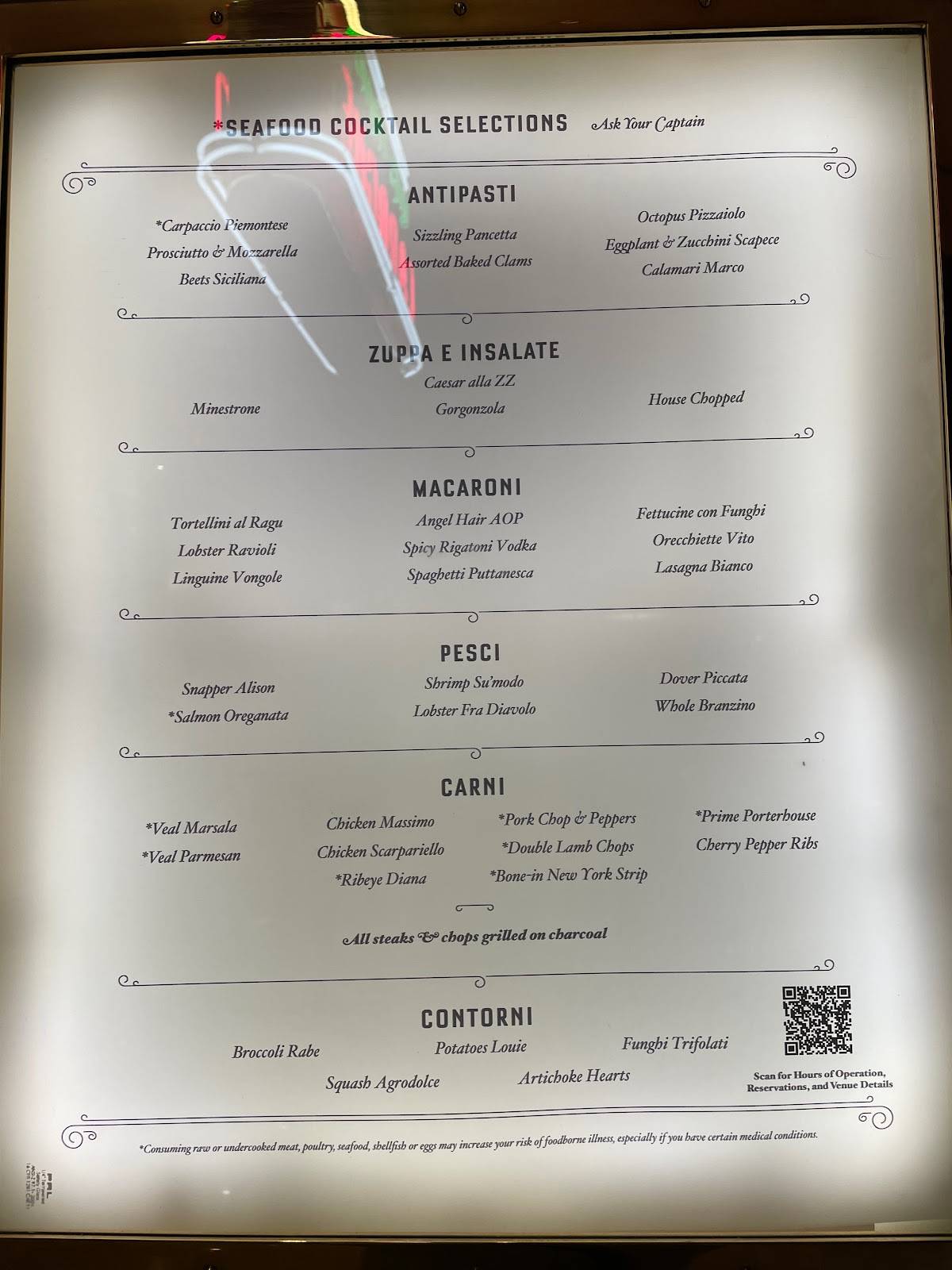Menu at Carbone restaurant, Las Vegas, 3730 Las Vegas Fwy