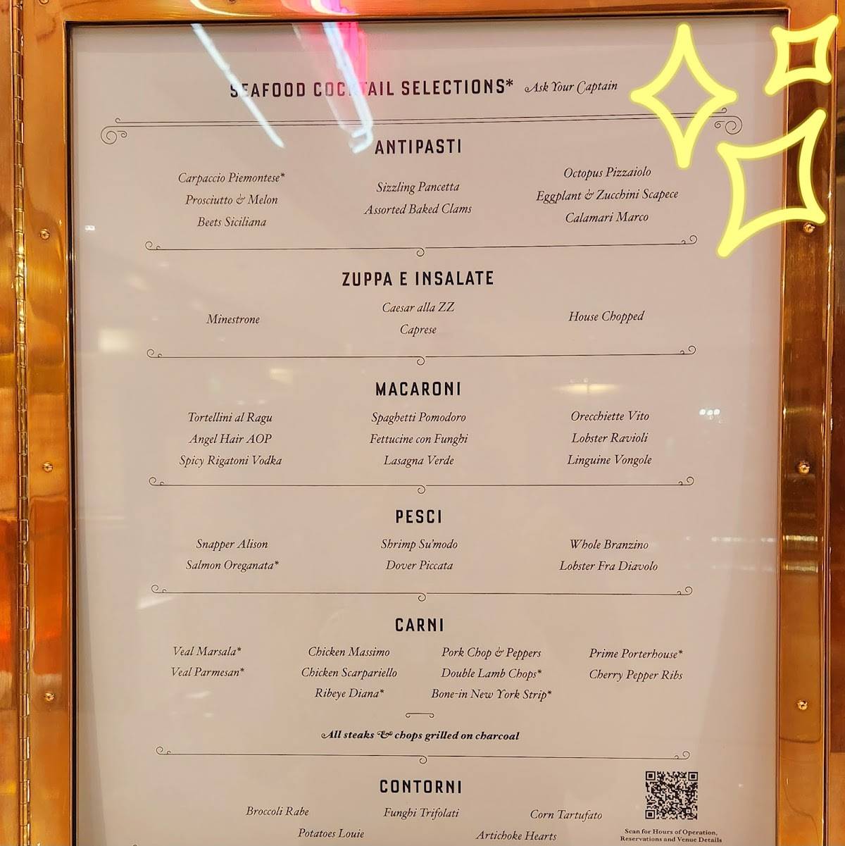 Menu at Carbone restaurant, Las Vegas, 3730 Las Vegas Fwy
