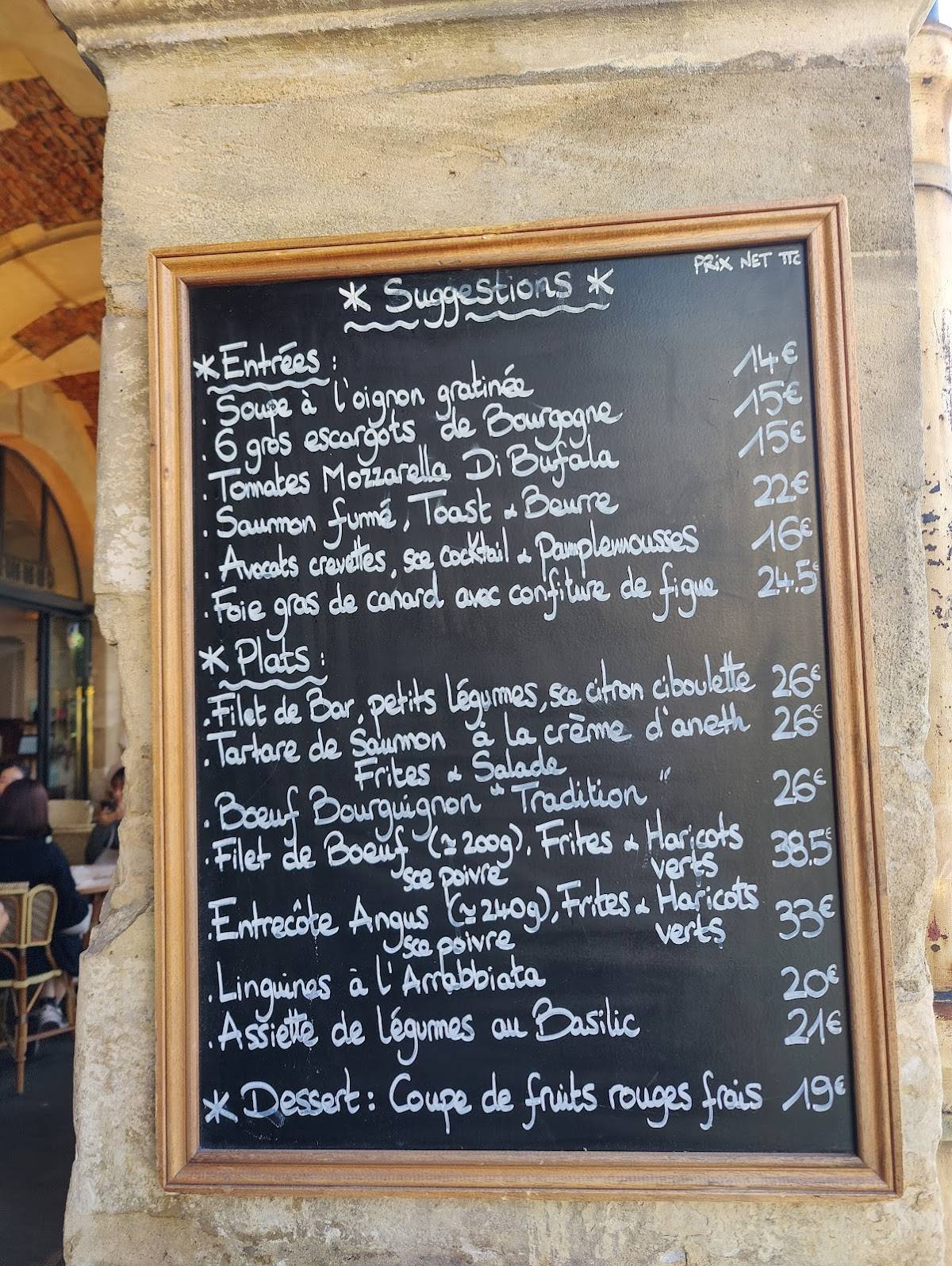 Menu at Carette pub & bar, Paris, 25 Pl. des Vosges