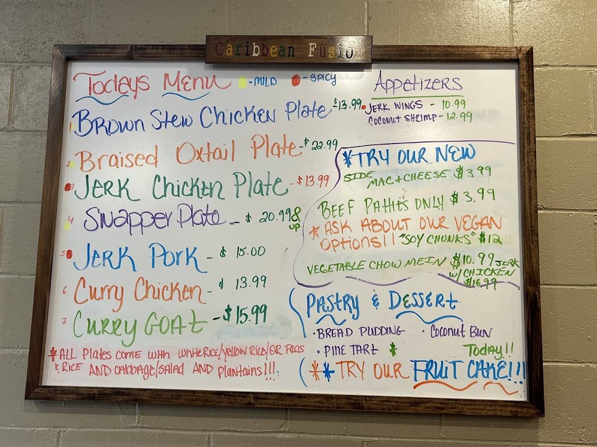 Menu at Caribbean Fusion Restaurant and Grocery, Simpsonville