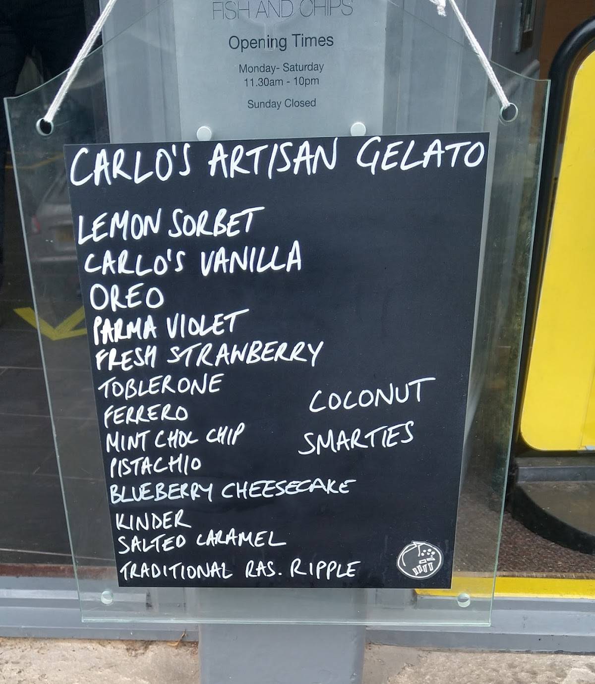 Menu at Carlo's restaurant, Alnwick